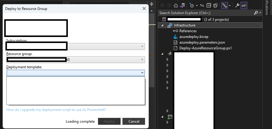 [Visual Studio 2022] Using deployproj does not allow to choose bicep template for deployment ...