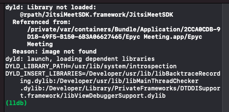 dyld: Library not loaded: @rpath/JitsiMeetSDK.framework/JitsiMeetSDK - image not found · Issue ...
