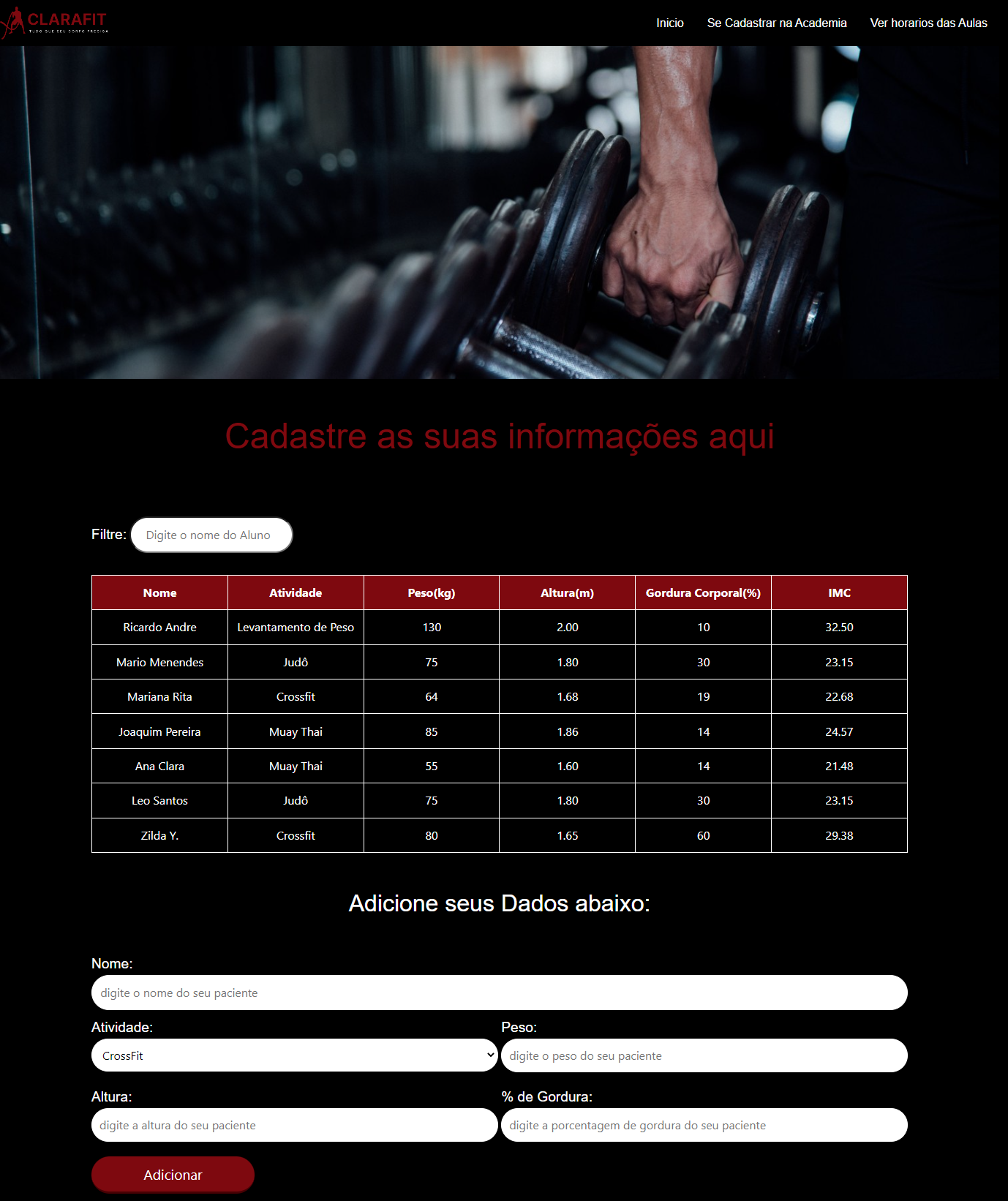 GitHub - AnaFurtonato/sistema-academia: Um sistema simple de academia contendo a home, tela para ...