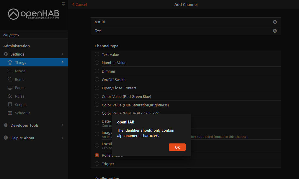 Channel ID does not accept dash characters · Issue #1630 · openhab/openhab-webui · GitHub