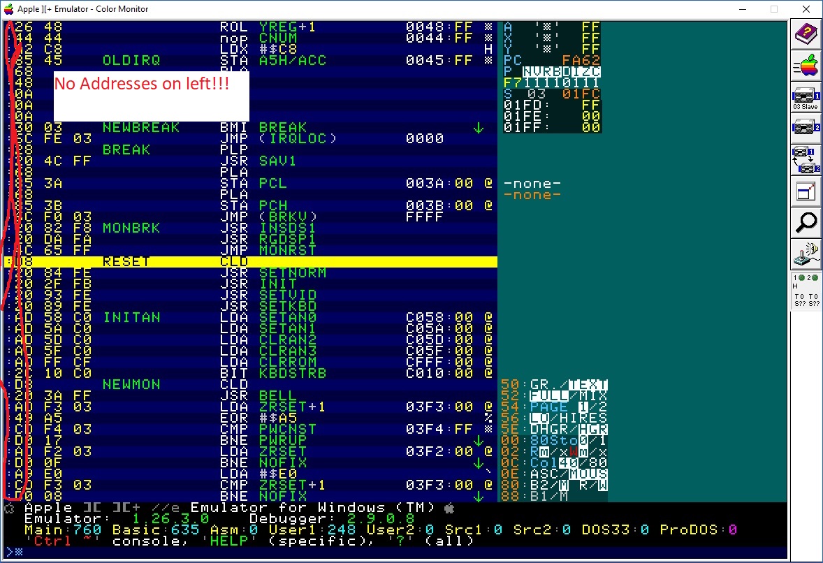 Disappearing Addresses, Colon, and OP codes on the debugger code display · Issue #462 · AppleWin ...