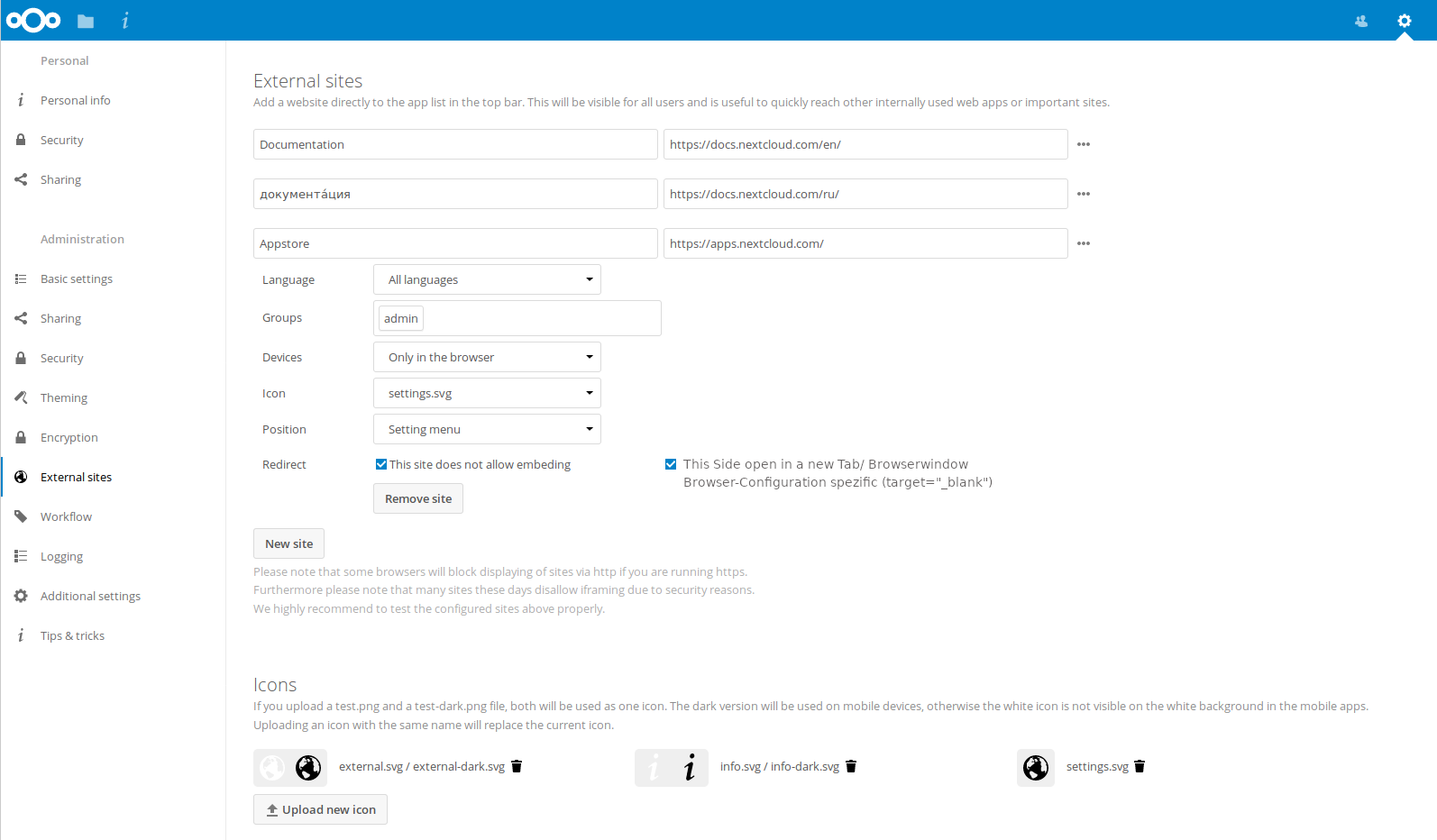 [Request] Setting up to add " target ='blank' " in External Pages · Issue #215 · nextcloud ...
