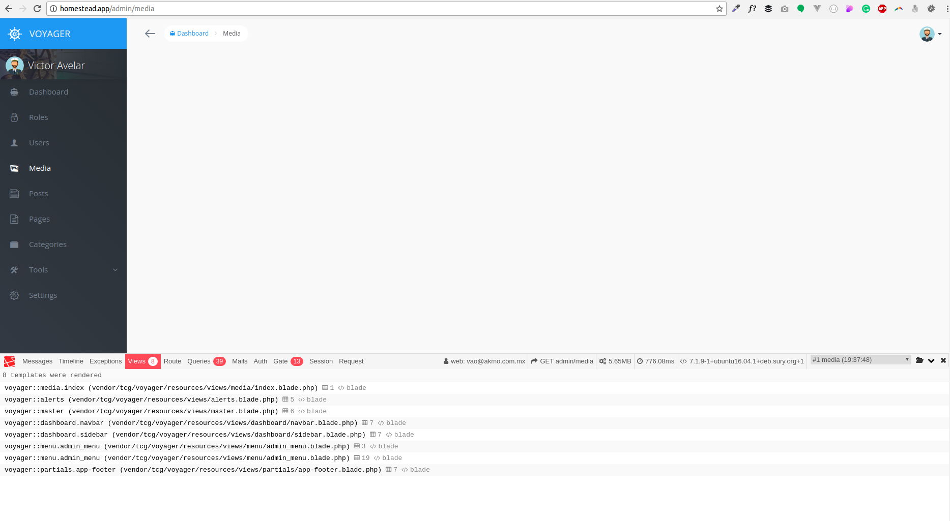 Admin media screen displaying blank. · Issue #1902 · thedevdojo/voyager · GitHub