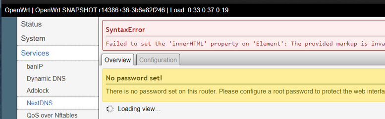 Luci App Nextdns Failed To Set The Innerhtml Property On Element When Using Openwrt Theme