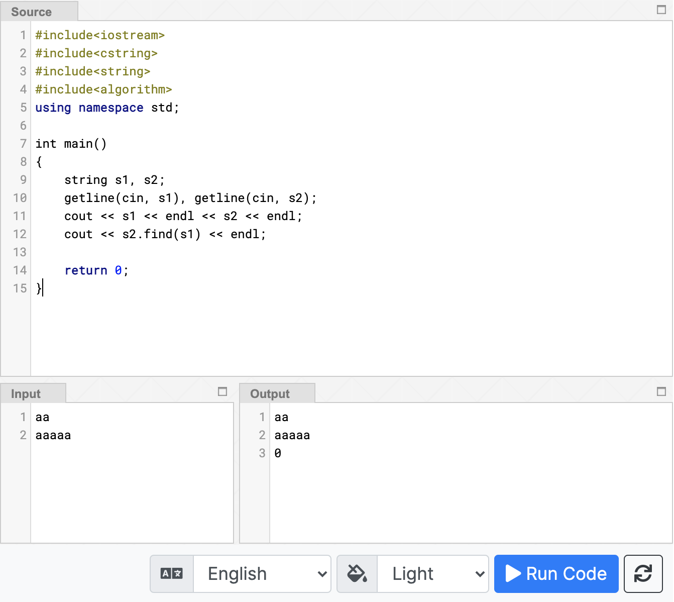 C++ string.find() always returns string::npos · Issue #272 · judge0/judge0 · GitHub