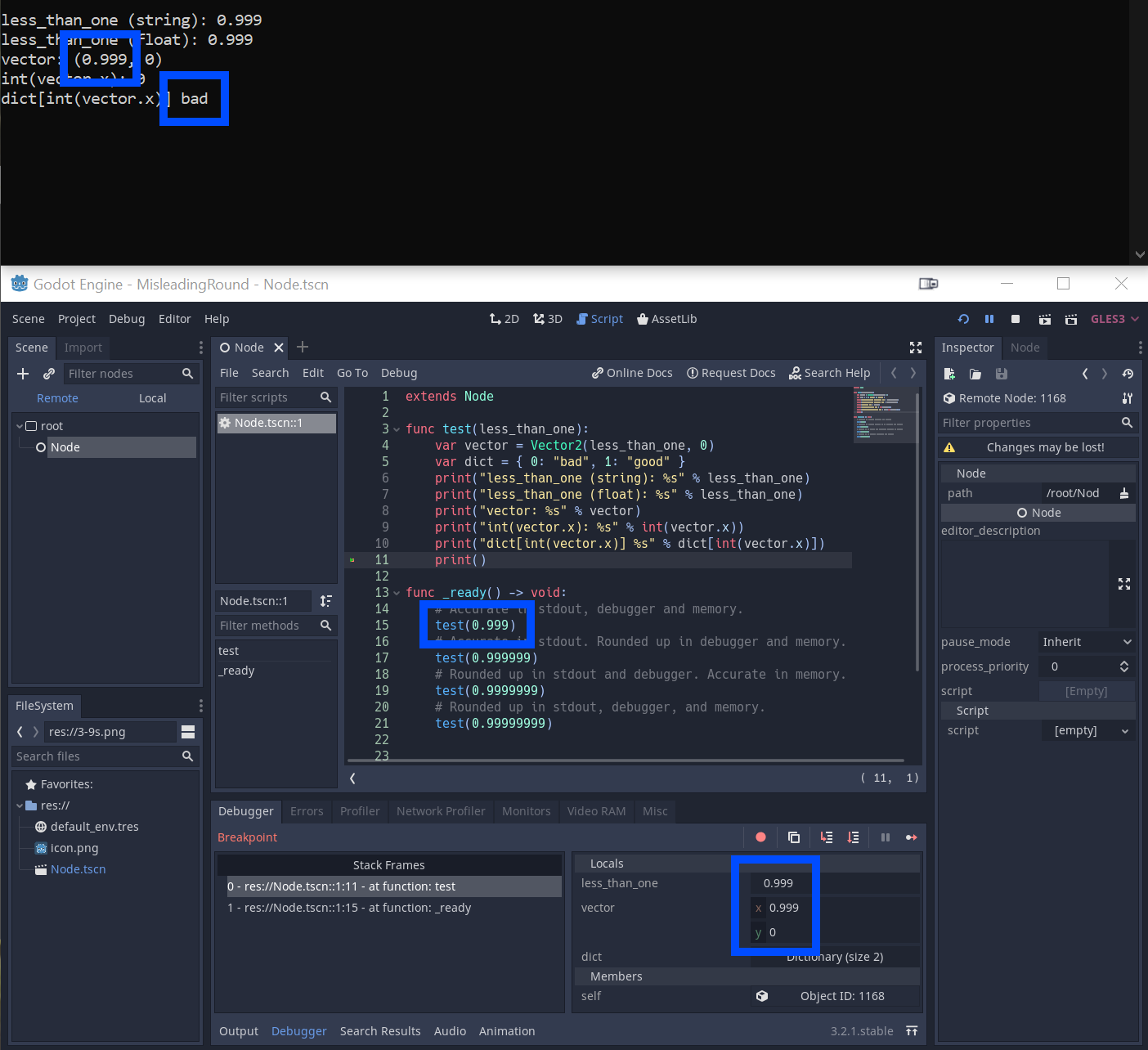 Depending on precision, inconsistent float behavior across STDOUT, debugger, and memory in ...