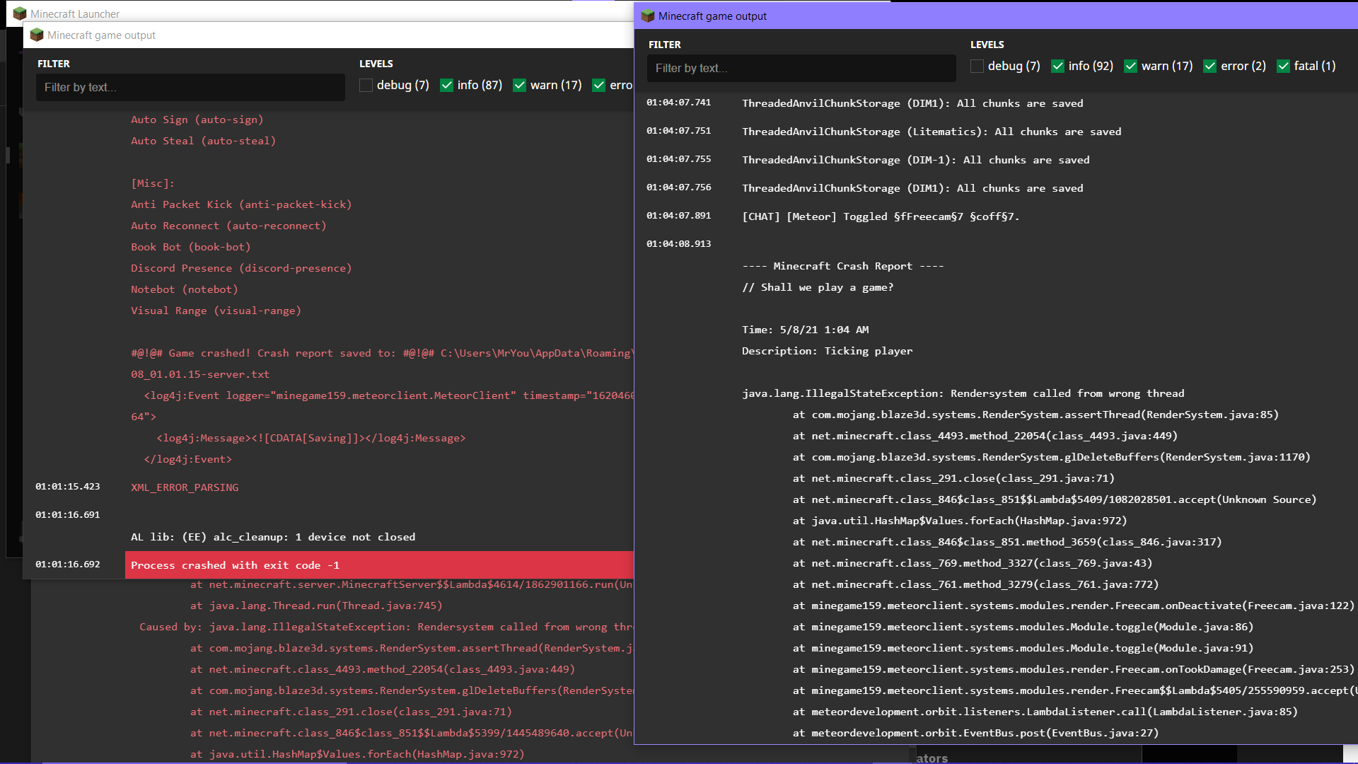 [Bug] Freecam while taking damage causes crash. · Issue #698 · MeteorDevelopment/meteor-client ...