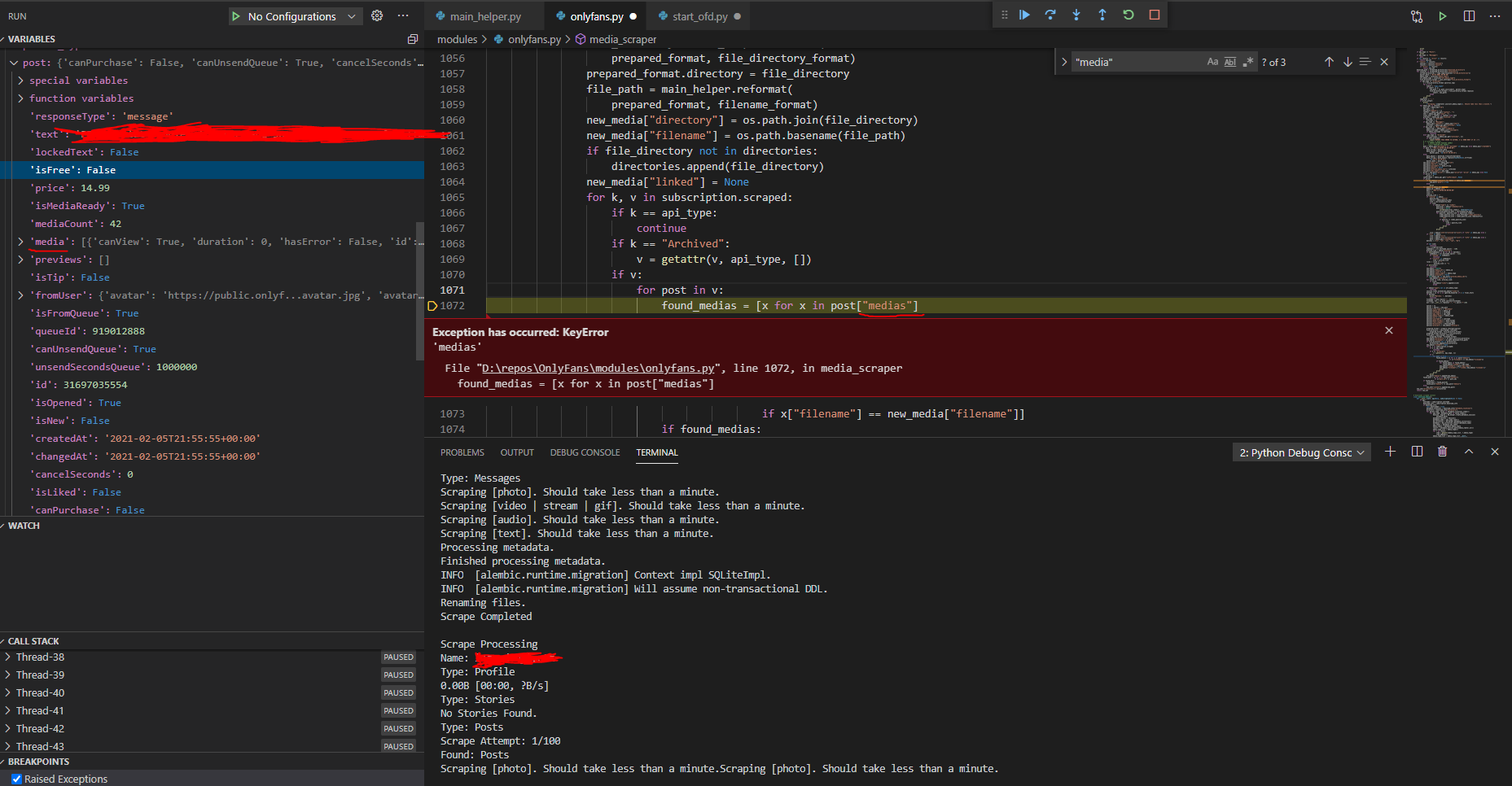KeyError: 'medias' · Issue #823 · DIGITALCRIMINAL/OnlyFans · GitHub