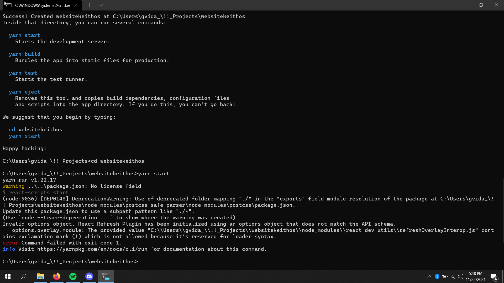 Bug React Gives Me An Error When Stating With Yarn Start · Issue 11676 · Facebook Create React