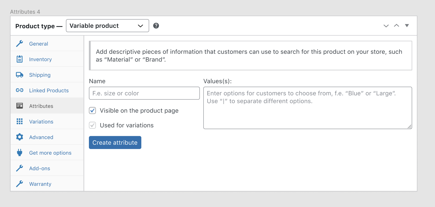 Disable `Used for variations` box · Issue #36657 · woocommerce/woocommerce · GitHub