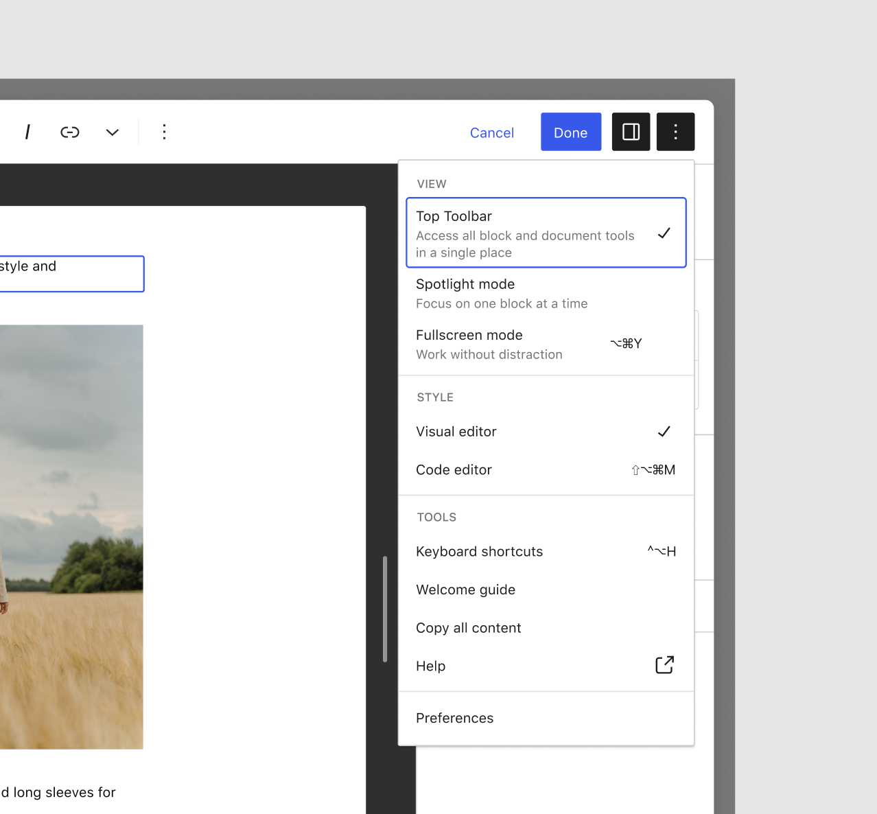 Add more button to the description editor modal header · Issue #39024 · woocommerce/woocommerce ...
