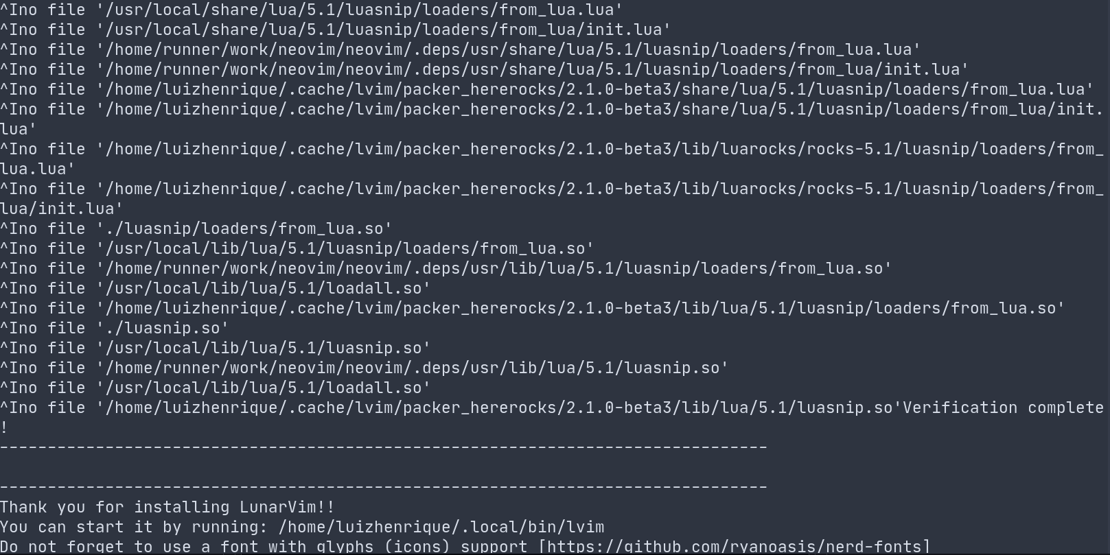 Error to Install Lunarvim on Linux · Issue #3464 · LunarVim/LunarVim · GitHub