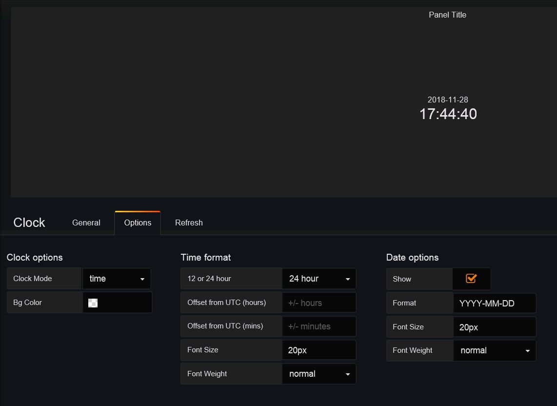 Can't change Clock and Date text font size. · Issue #36 · grafana/clock-panel · GitHub