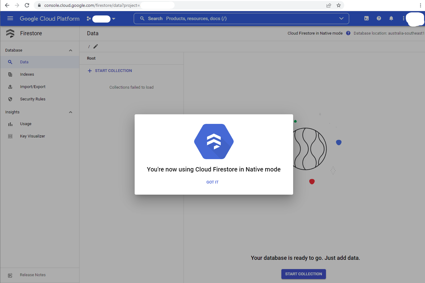 Can't select Firestore as native mode. · Issue #983 · GoogleCloudPlatform/dotnet-docs-samples ...