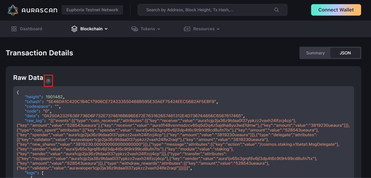 [Enhancement] Add copy button beside Raw Data of Json raw log in Transactions Details page ...