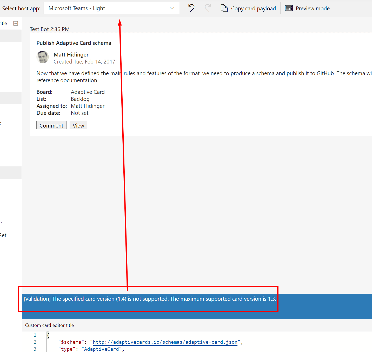 [Rendering] Microsoft Teams cannot render adaptive cards with schema version 1.3 and 1.4 · Issue ...