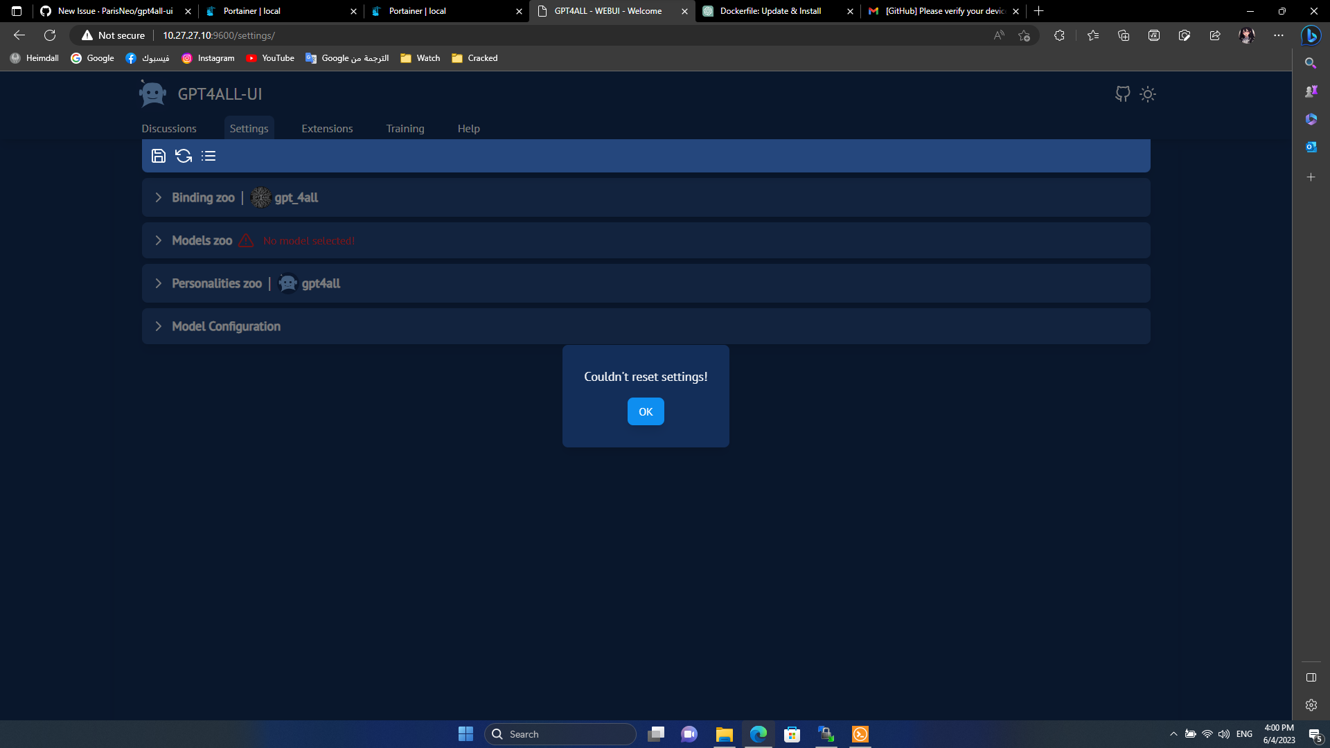 Inability to Change Settings and Select Models in gpt4all Docker Container · Issue #252 ...