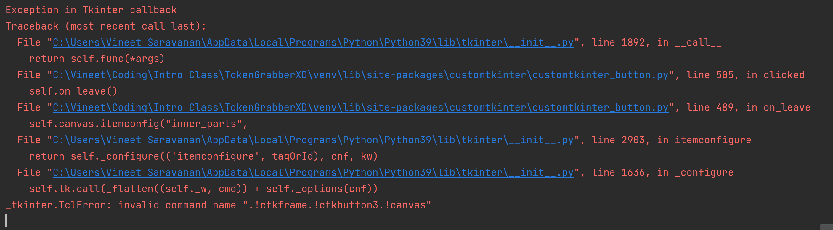 Error when I click button · Issue #23 · TomSchimansky/CustomTkinter ...