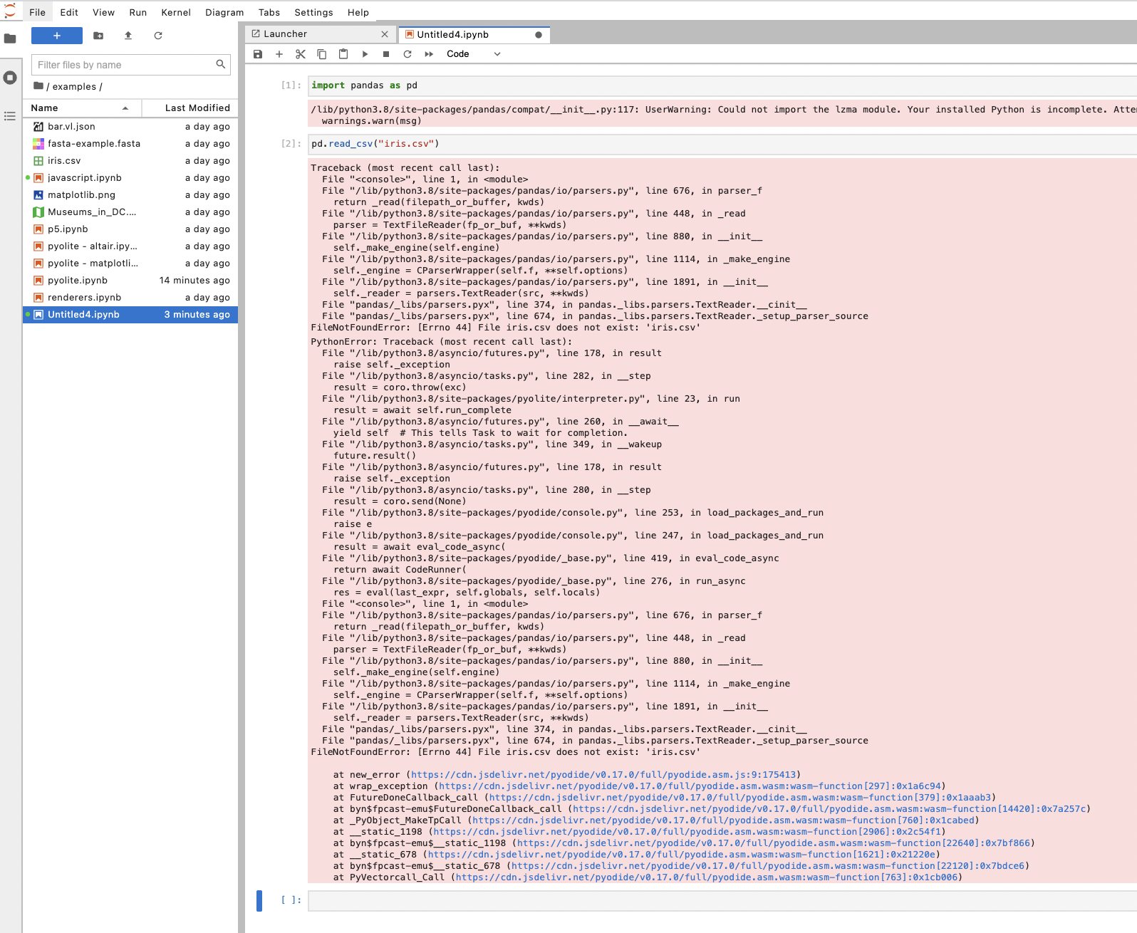 Pandas read csv iris csv FileNotFound Issue 119 Jupyterlite 