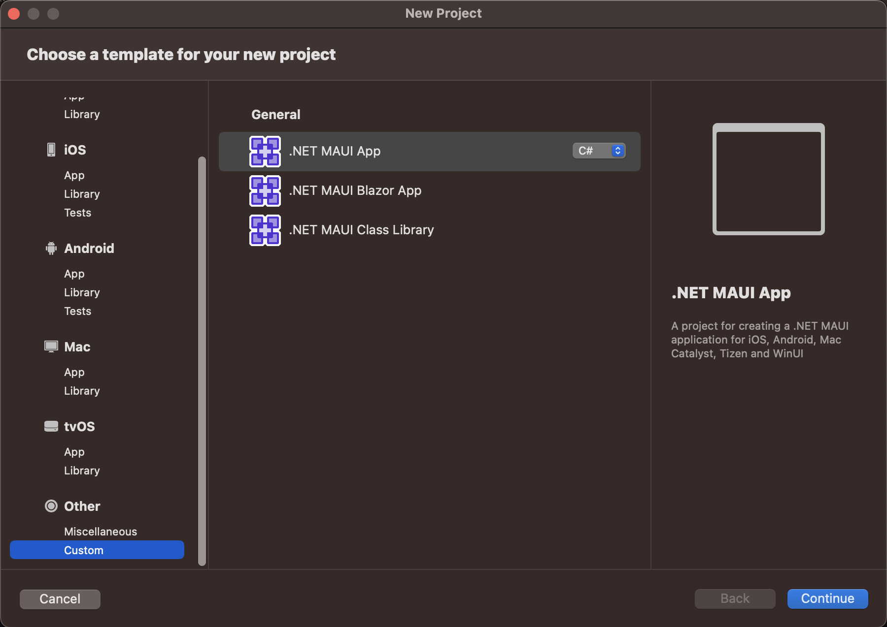 Net Maui Projects Are Under Other Custom Instead Of Multi Platform