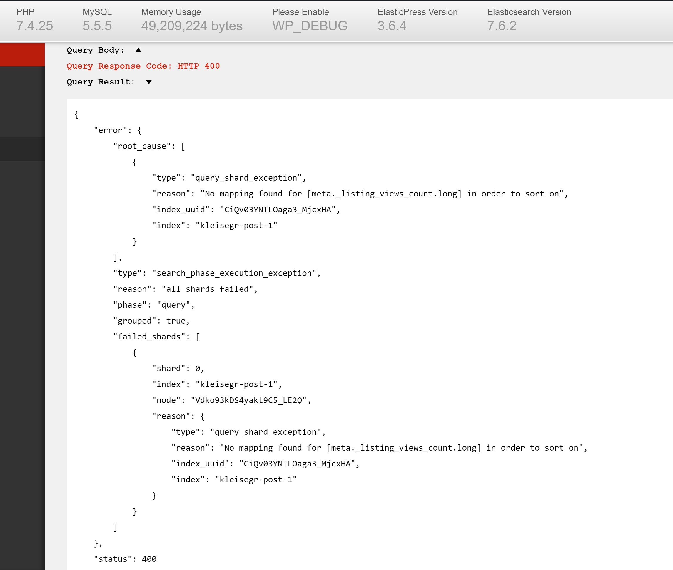 400 Bad Request: No mapping found for... · Issue #2434 · 10up/ElasticPress · GitHub