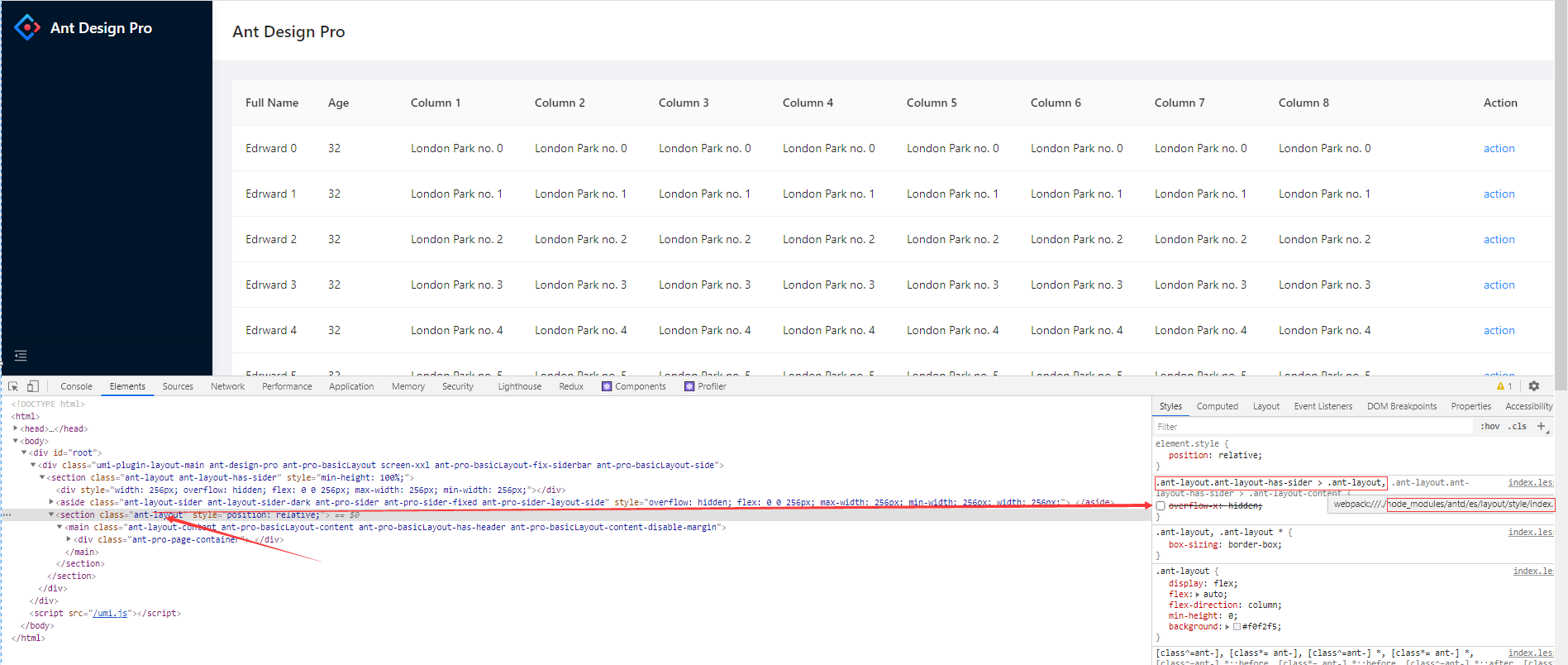 在umi中,启用layout的情况下,antd的table Sticky属性不生效 · Issue 28154 · Ant Designant Design · Github