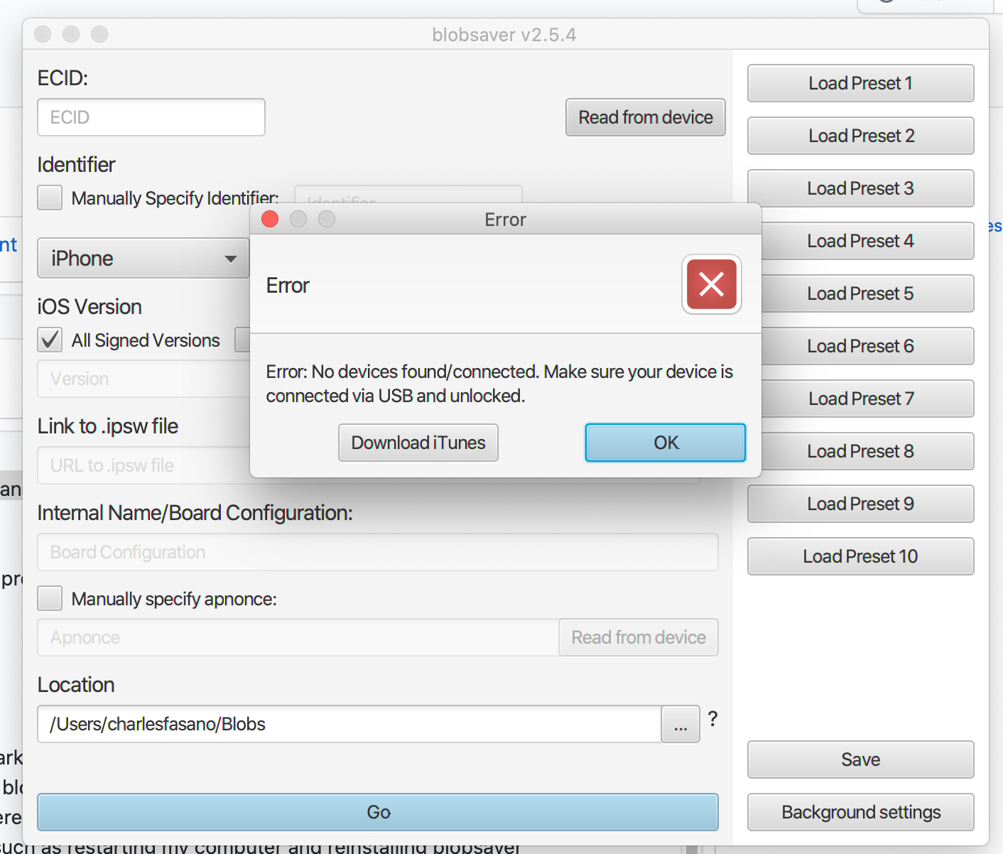 Error getting device details · Issue #207 · airsquared/blobsaver · GitHub