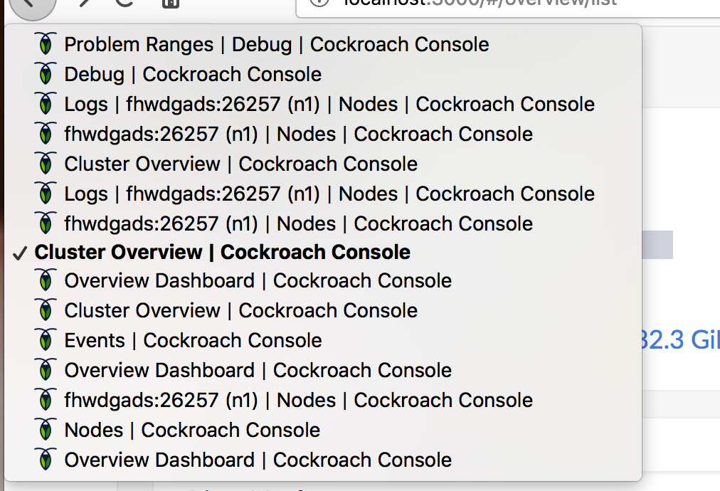 ui: window title always "Cockroach Console" · Issue #18408 · cockroachdb/cockroach · GitHub