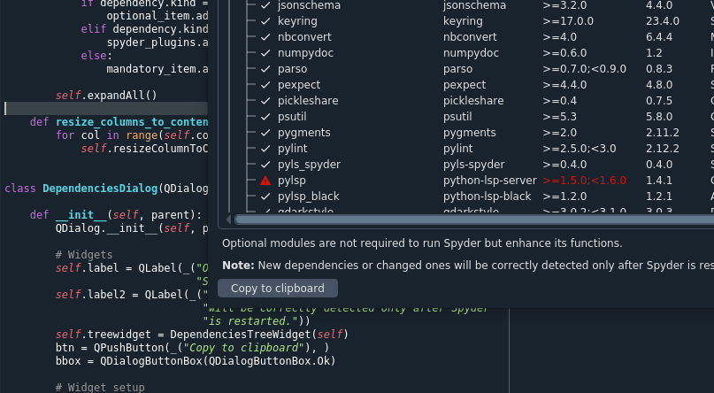 Red text in Dependency dialog window is hard to read · Issue #13090 · spyder-ide/spyder · GitHub
