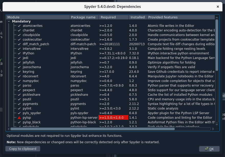 Red text in Dependency dialog window is hard to read · Issue #13090 · spyder-ide/spyder · GitHub