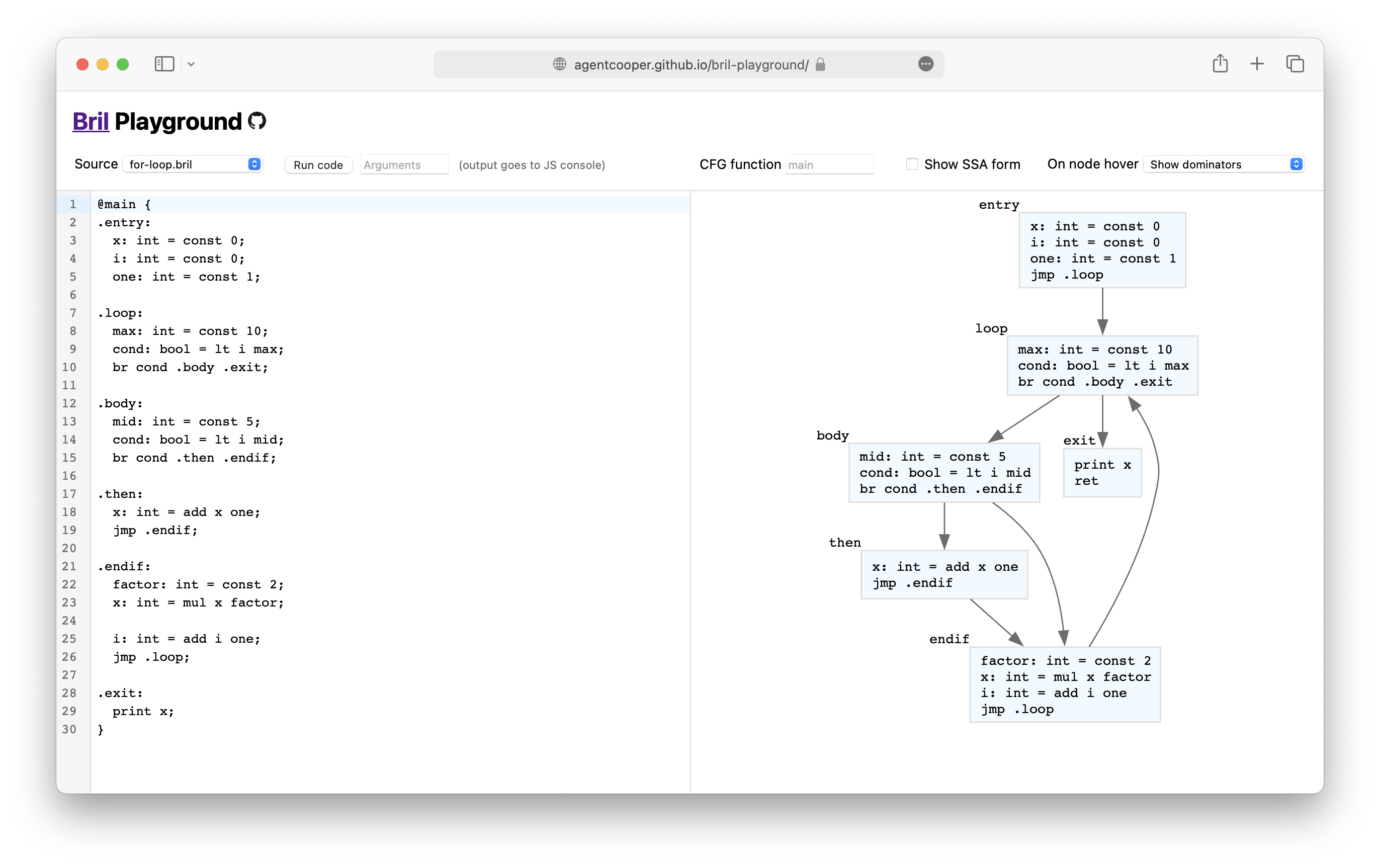Show: Bril Playground · Issue #246 · sampsyo/bril · GitHub