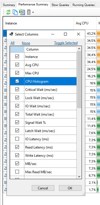 Error when adding CPU histogram column to Performance Summary table ... Error when adding CPU histogram column to Performance Summary table ...