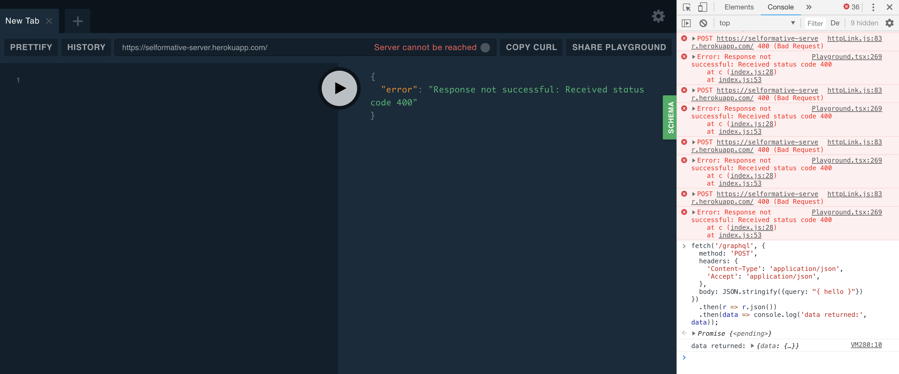 Playground Keeps Receiving Bad Request When Hosted On Heroku Server