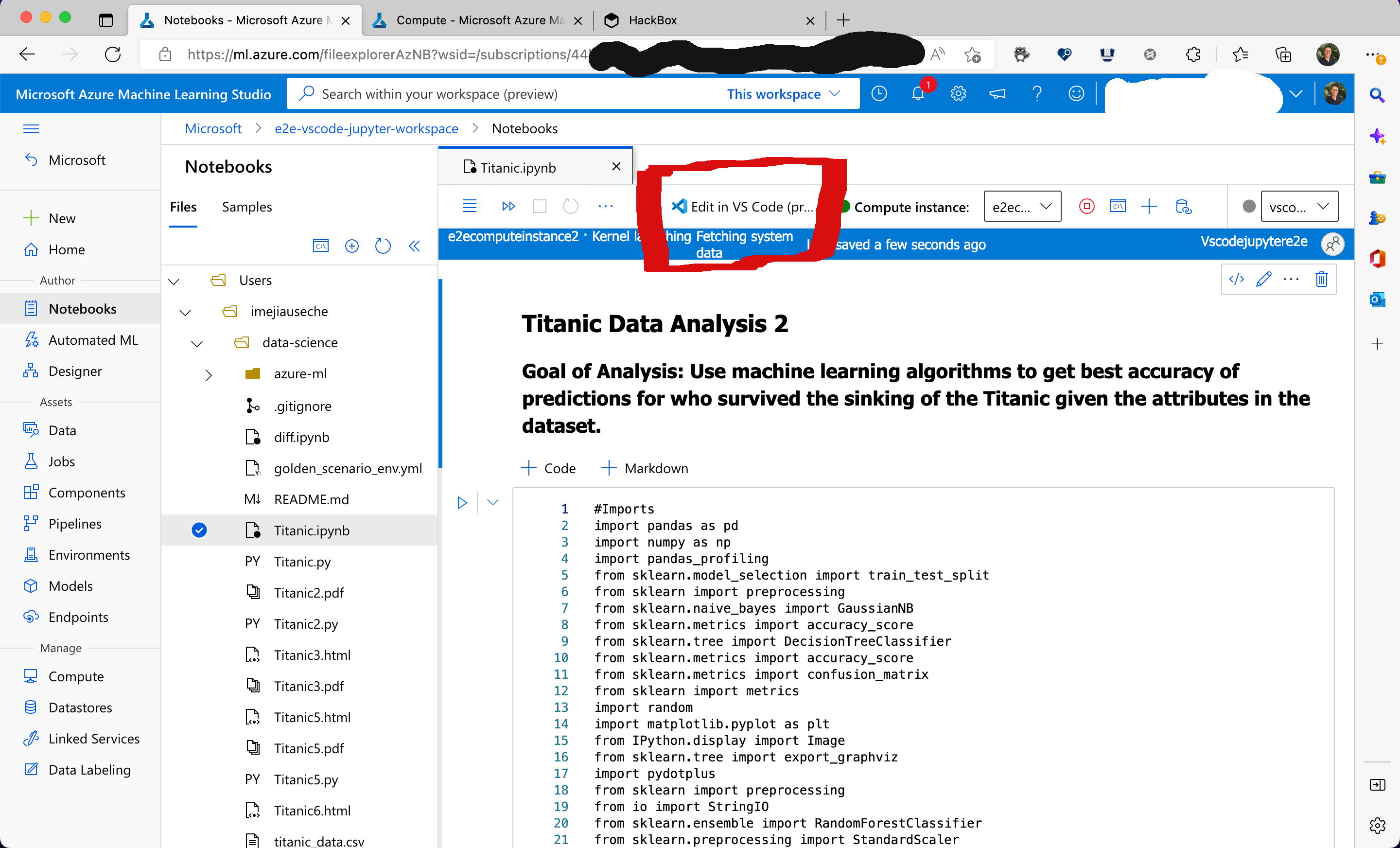 When You Open Vs Code From Azure Ml Two Times It Opens Two Different Windows For The Same
