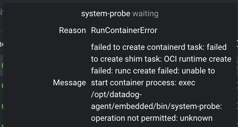 datadog-agent; system-probe; RunContainerError; OCI Runtime Create Failed · Issue #2394 ...