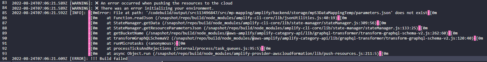 Storage parameters.json does not exist (issue from the backend build) · Issue #10931 · aws ...