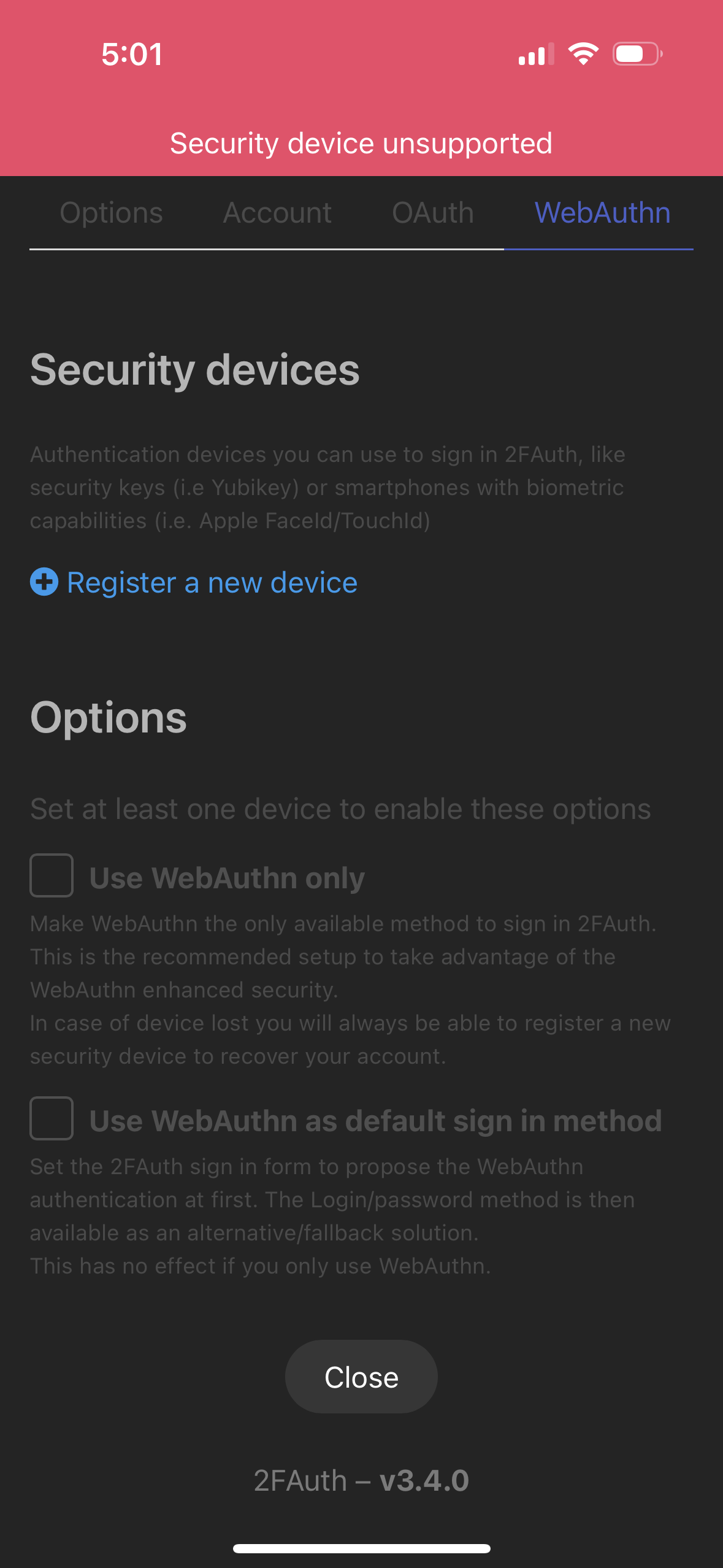 Security device unsupported · Issue #148 · Bubka/2FAuth · GitHub