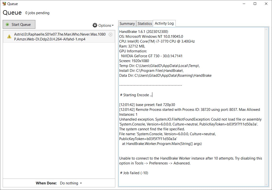 Handbrake 1 6 1 Filenotfoundexception When Converting And Cant Access