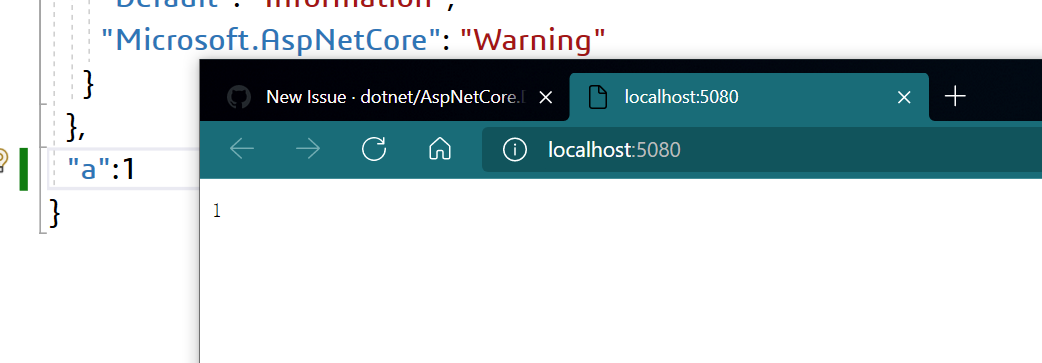 The changes on appsettings.json are not read into IConfiguration when reloadOnChange is true ...