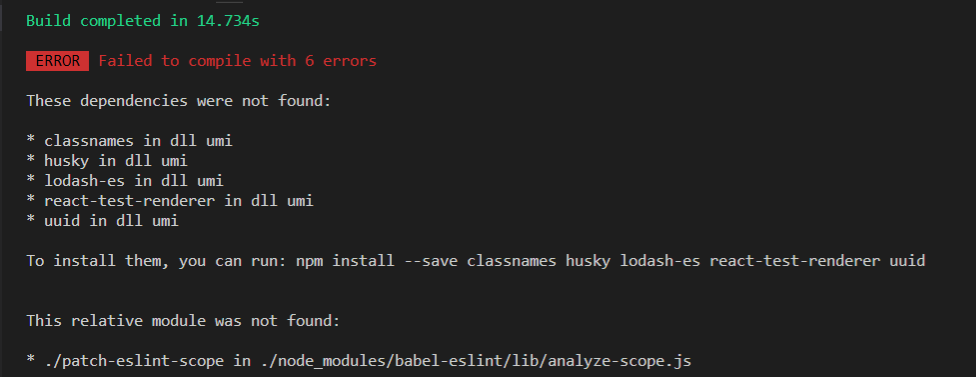 This dependency was not found: * husky in dll umi错误无法解决 · Issue #2189 · umijs/umi · GitHub