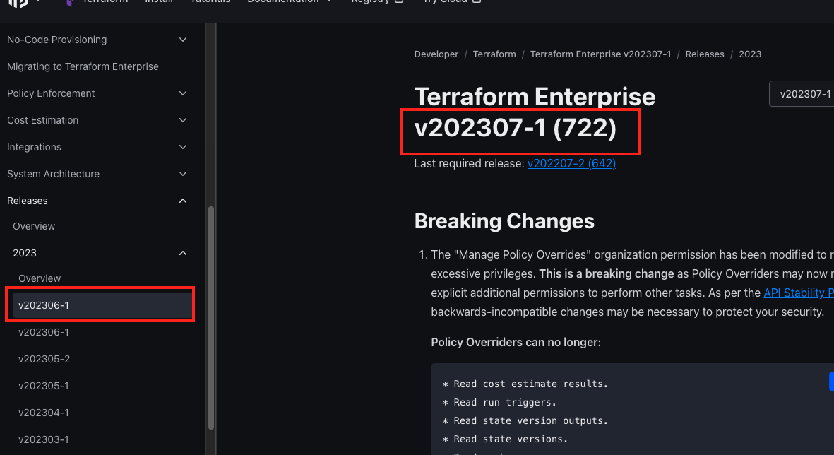 Side bar doesnt show the correct version for Terraform Enterprise v202307-1 (722) · Issue #33569 ...