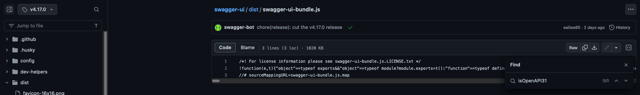 swagger-ui-bundle.js Does not appear to be updated with OAS3.1 support ... swagger-ui-bundle.js Does not appear to be updated with OAS3.1 support ...