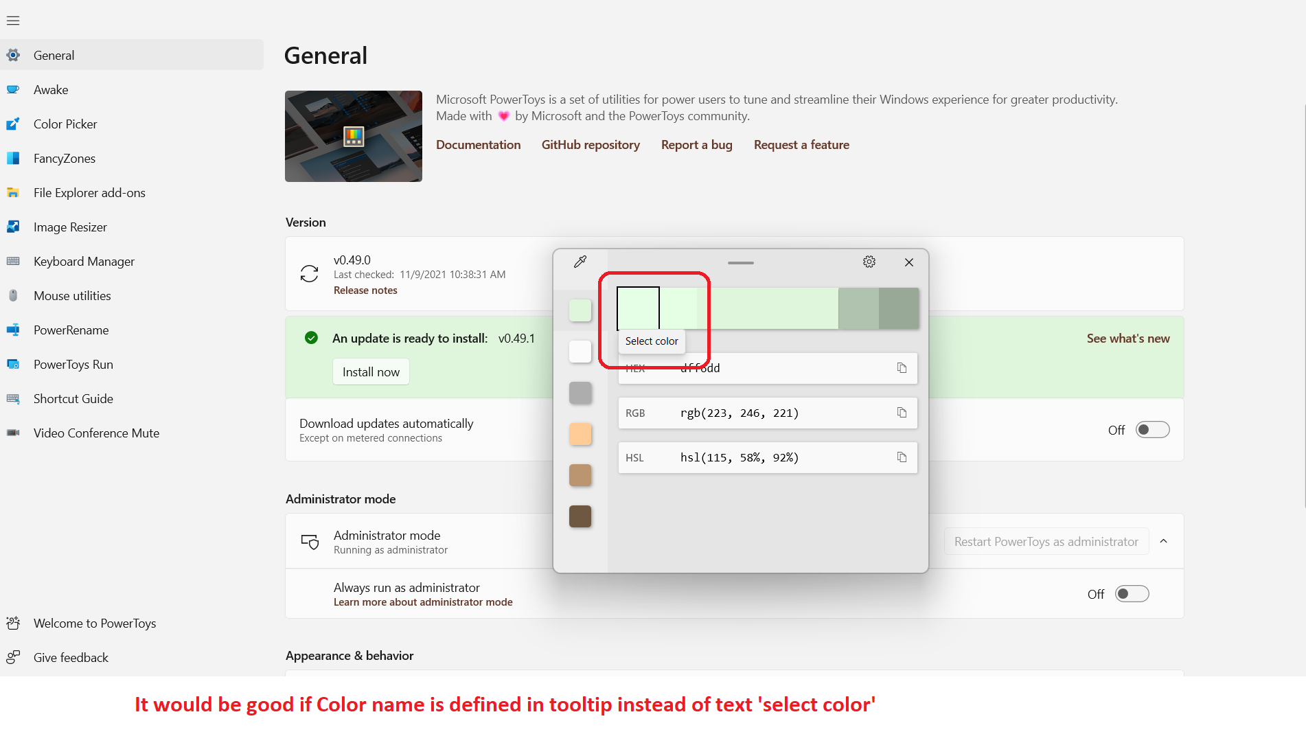 [Usable - Color picker utility]: It would be good if Color name is ...