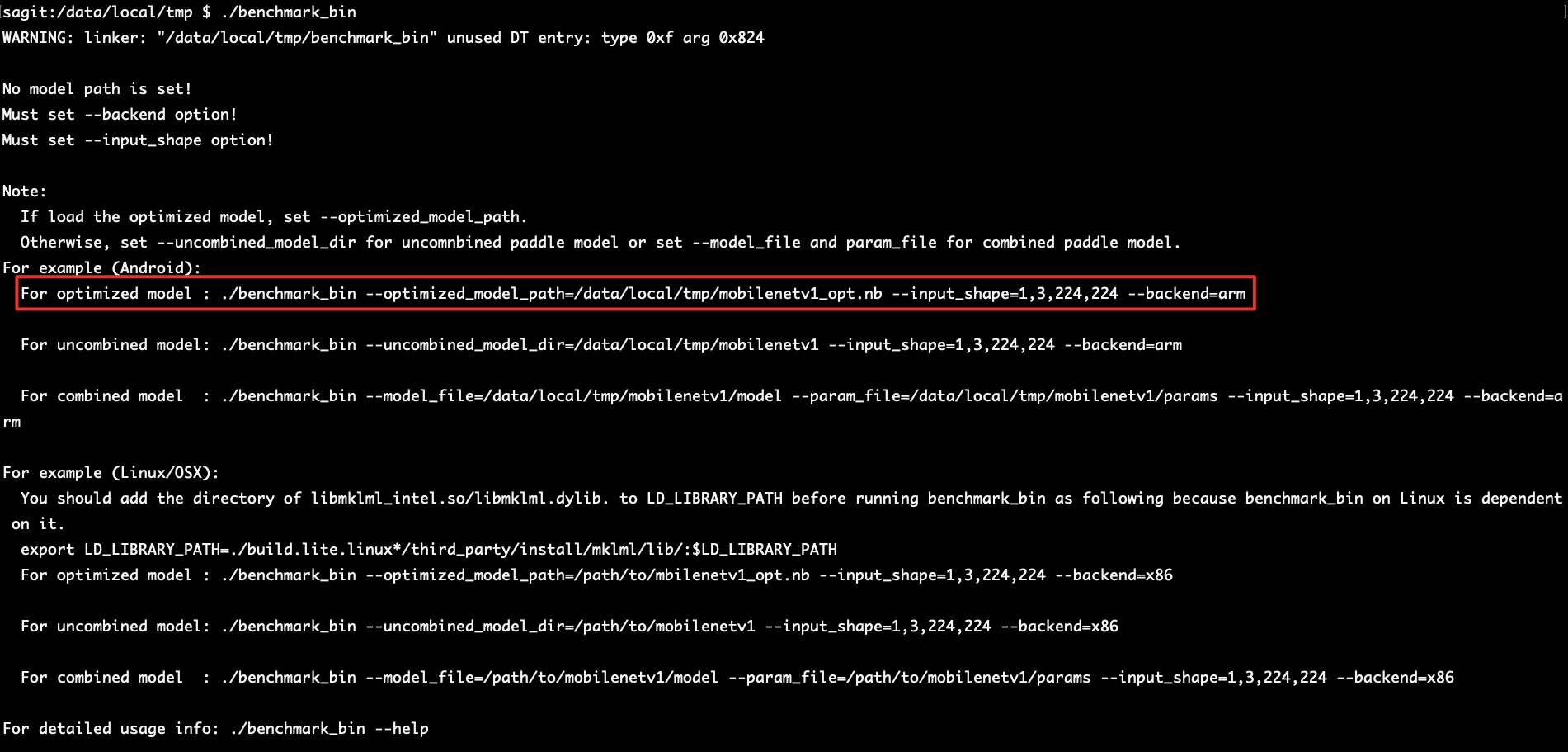 Benchmark_bin 工具端测推理报错 · Issue #7154 · PaddlePaddle/Paddle-Lite · GitHub