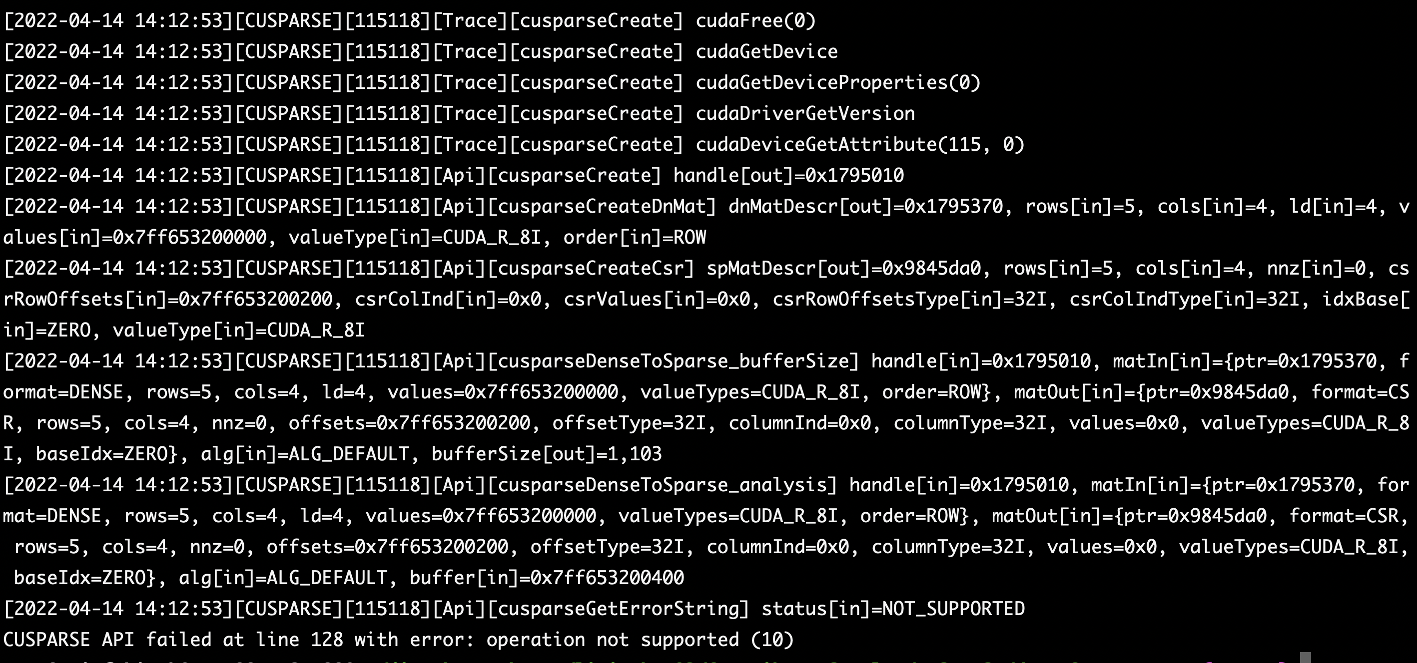 cuSparse dense2sparse_csr error · Issue #67 · NVIDIA/CUDALibrarySamples · GitHub