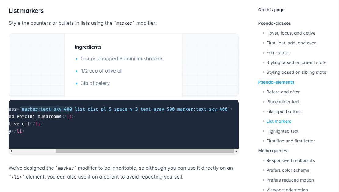 Duplicated class in List markers example · Issue #1011 · tailwindlabs/tailwindcss.com · GitHub