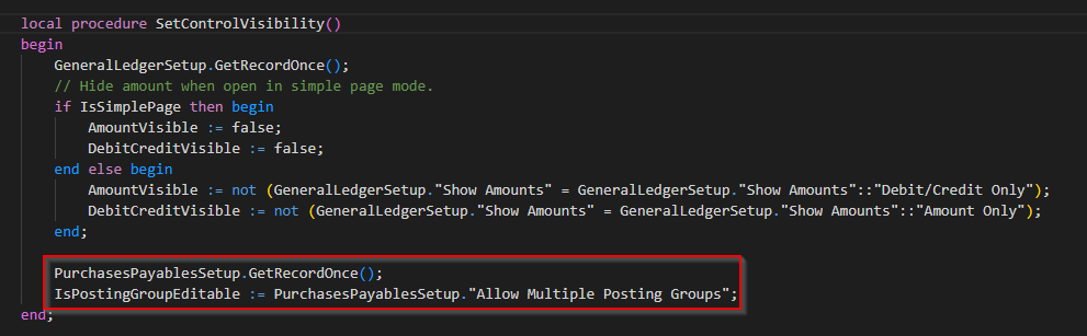 Page 253 "Sales Journal" procedure SetControlVisibility on wrong "Allow Multiple Posting Groups ...