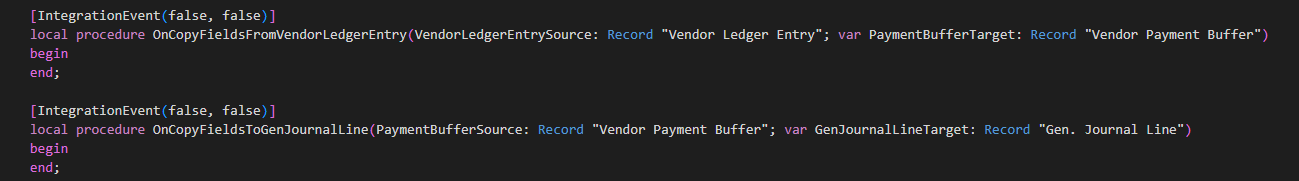 Compilation errors with events from BC22 CH version of Table 475 - Vendor Payment Buffer · Issue ...