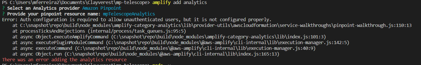 I Cannot Add Analytics Resources To My Project · Issue 10906 · Aws Amplify Amplify Cli · Github