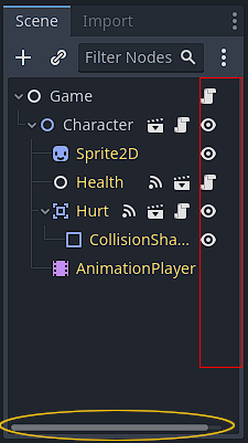 Editor scene tree icons shift (and take up more space) when the pane is ...